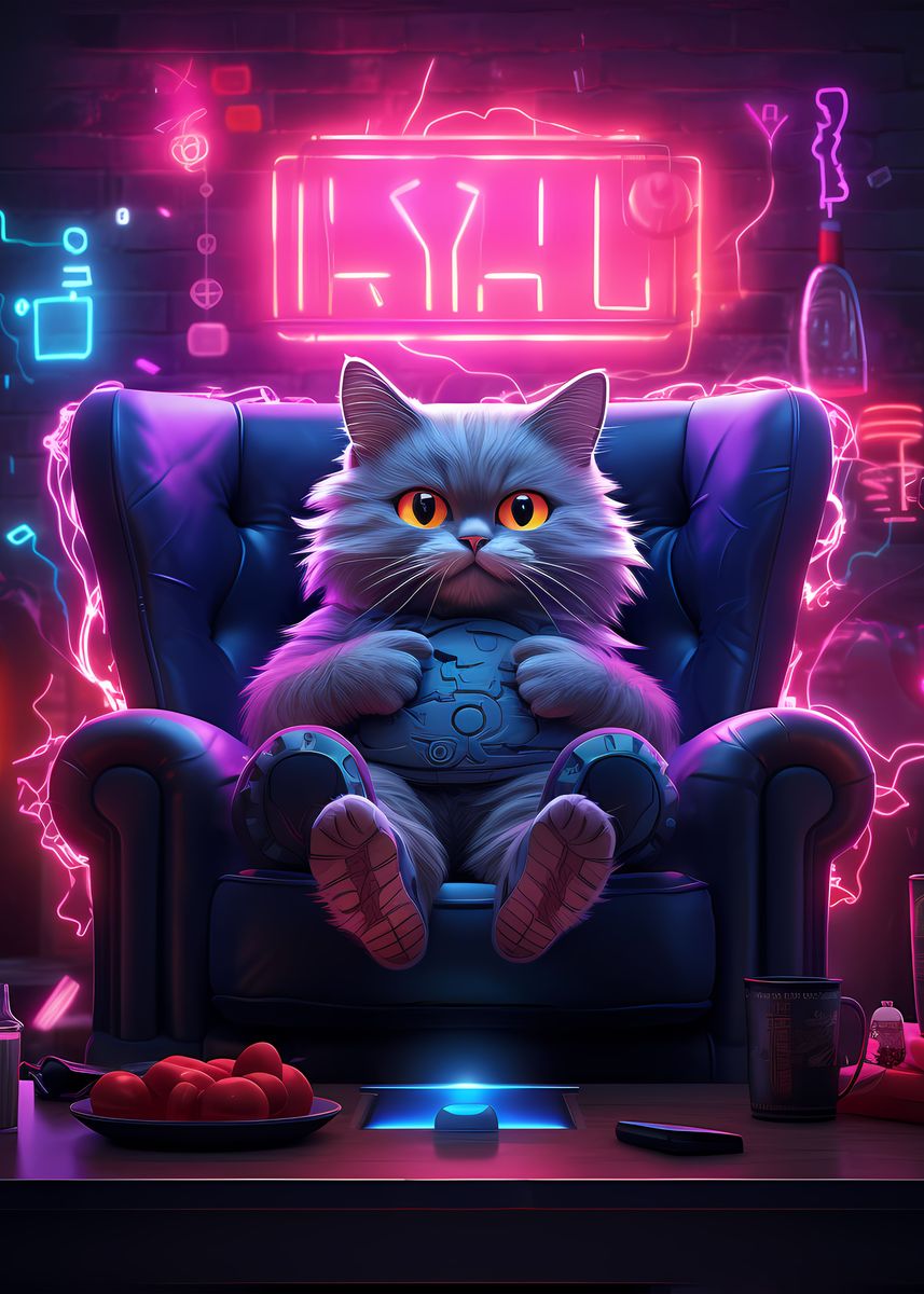 'gaming cat' Poster, picture, metal print, paint by Artistic Edge ...