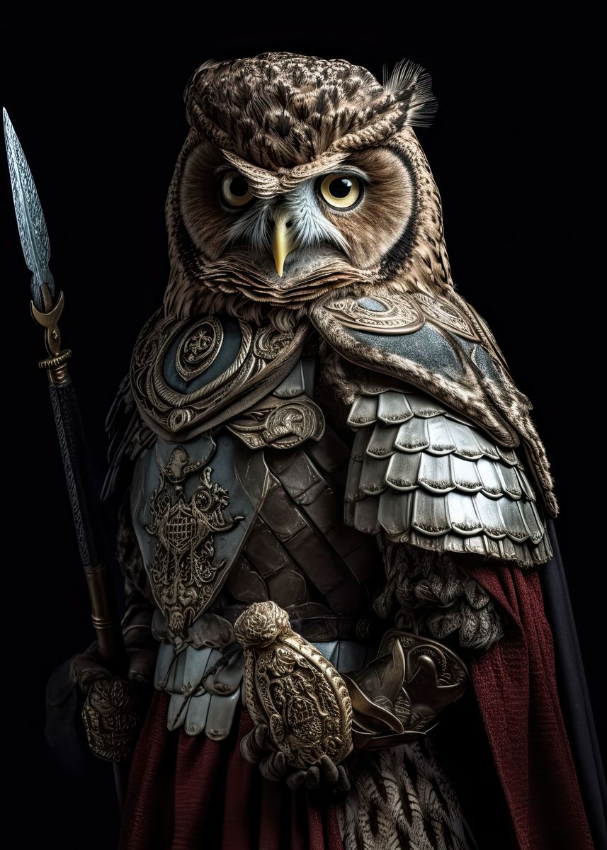 'Warrior Owl' Poster, picture, metal print, paint by NapArt | Displate