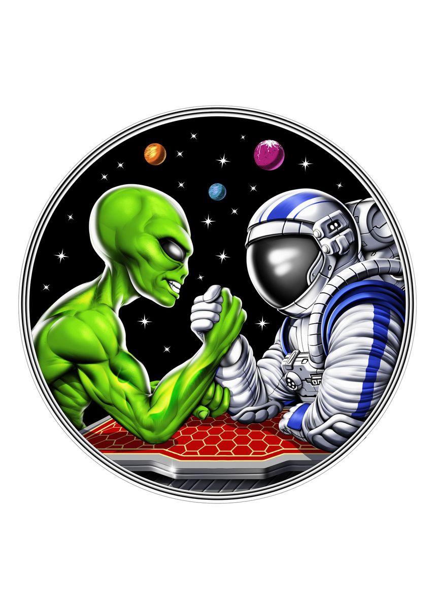 'Space Alien Arm Wrestling' Poster, picture, metal print, paint by ...