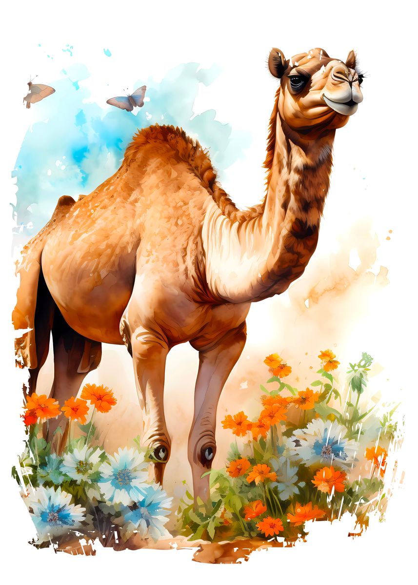 'Camel Flower Gift' Poster, picture, metal print, paint by Hexor | Displate