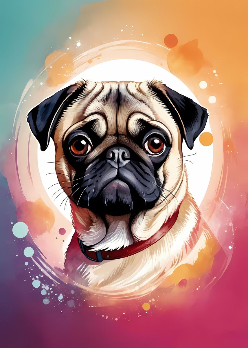 'Colorful Pug Dog' Poster, picture, metal print, paint by Dominustheus ...