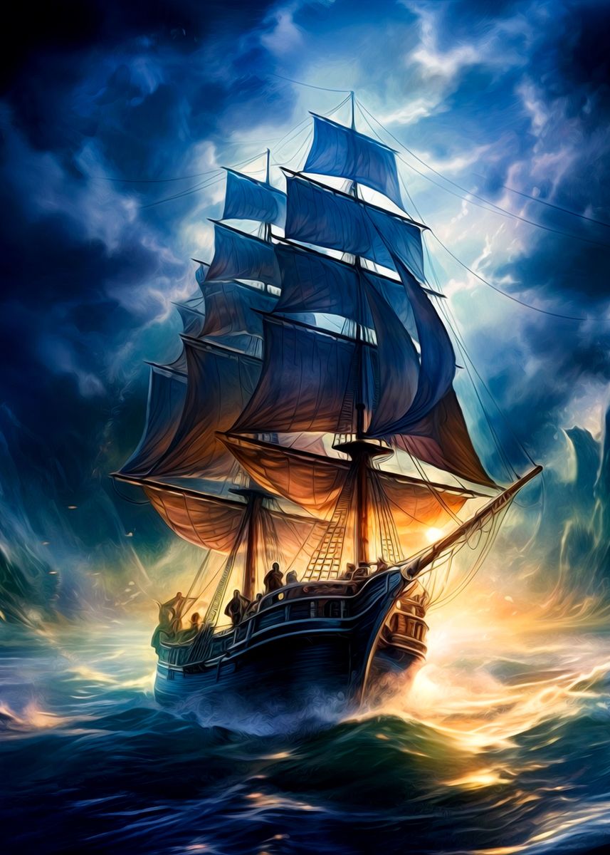 'Fantasy Ship' Poster, picture, metal print, paint by stu art | Displate