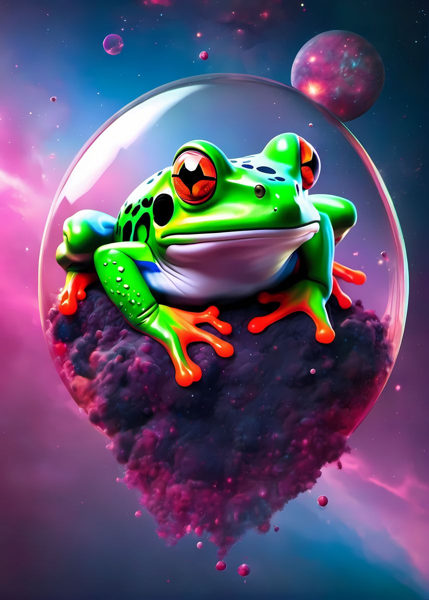 'Frog Cosmic Space' Poster, picture, metal print, paint by Surreal ...