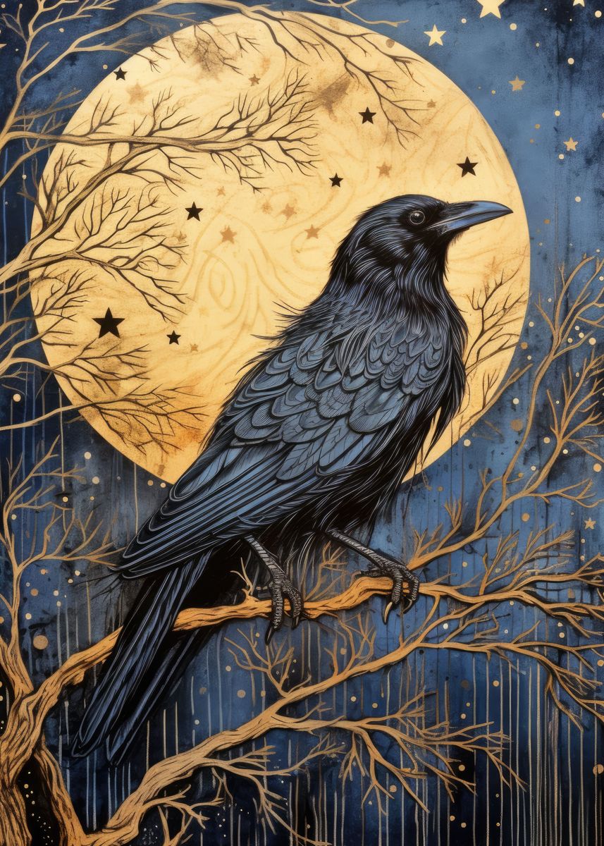 'Raven at night' Poster, picture, metal print, paint by Mezma and ...