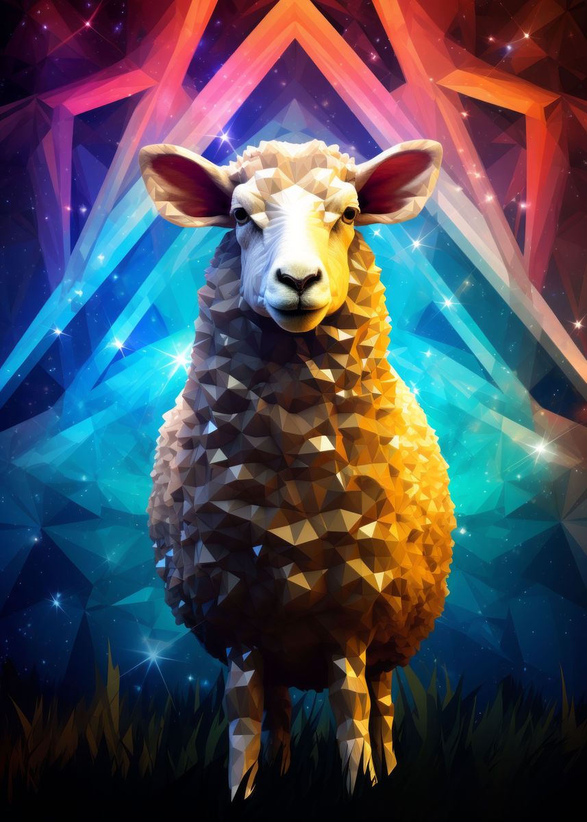 'Geometric Sheep' Poster, picture, metal print, paint by Frank Hirschle ...