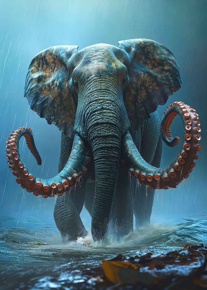 'Octopus Elephant Fusion' Poster, picture, metal print, paint by ...