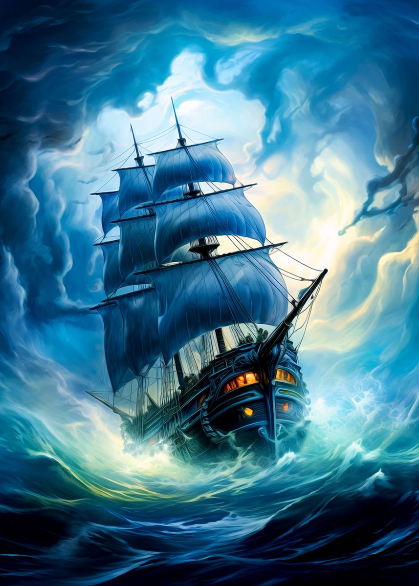 'Fantasy Ship' Poster, picture, metal print, paint by stu art | Displate