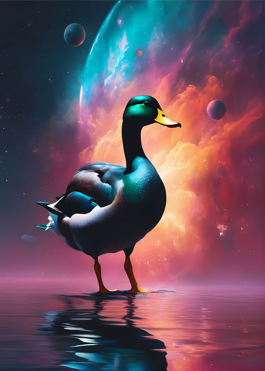 'Duck Cosmic Space' Poster, picture, metal print, paint by Surreal ...