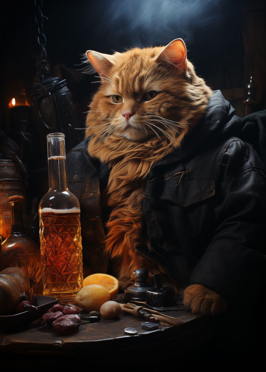 'Cute Fat Cat Bar' Poster, picture, metal print, paint by Nerdworld 1 ...