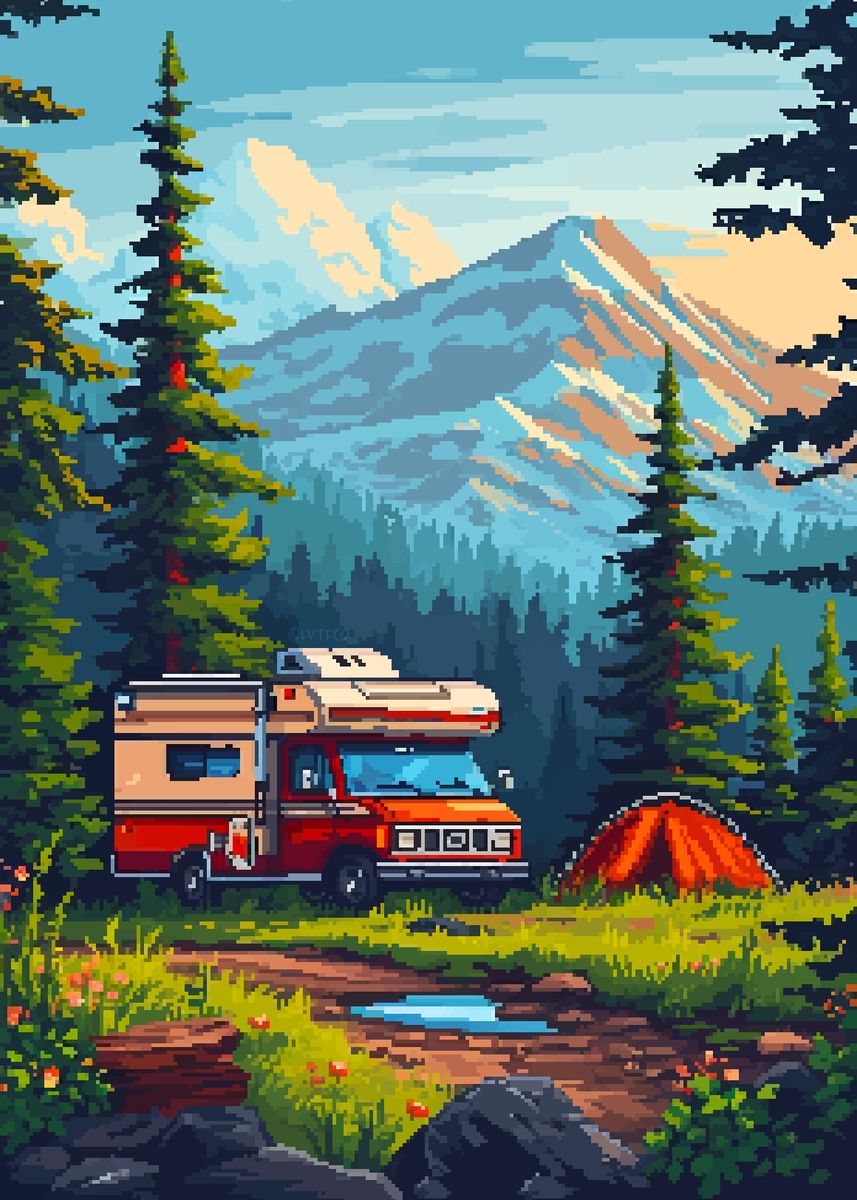 'Alaska Camping Pixel Art' Poster, picture, metal print, paint by ...