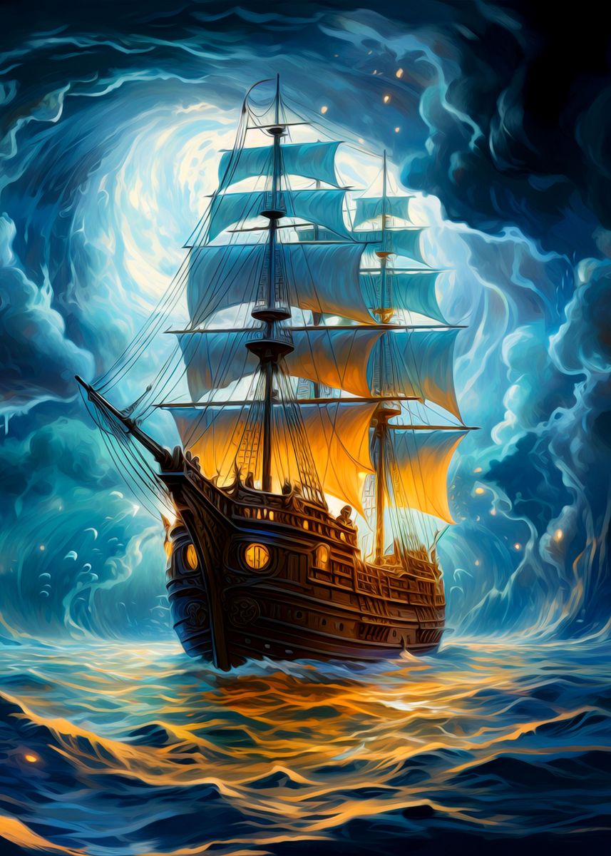 'Fantasy Ship' Poster, picture, metal print, paint by stu art | Displate