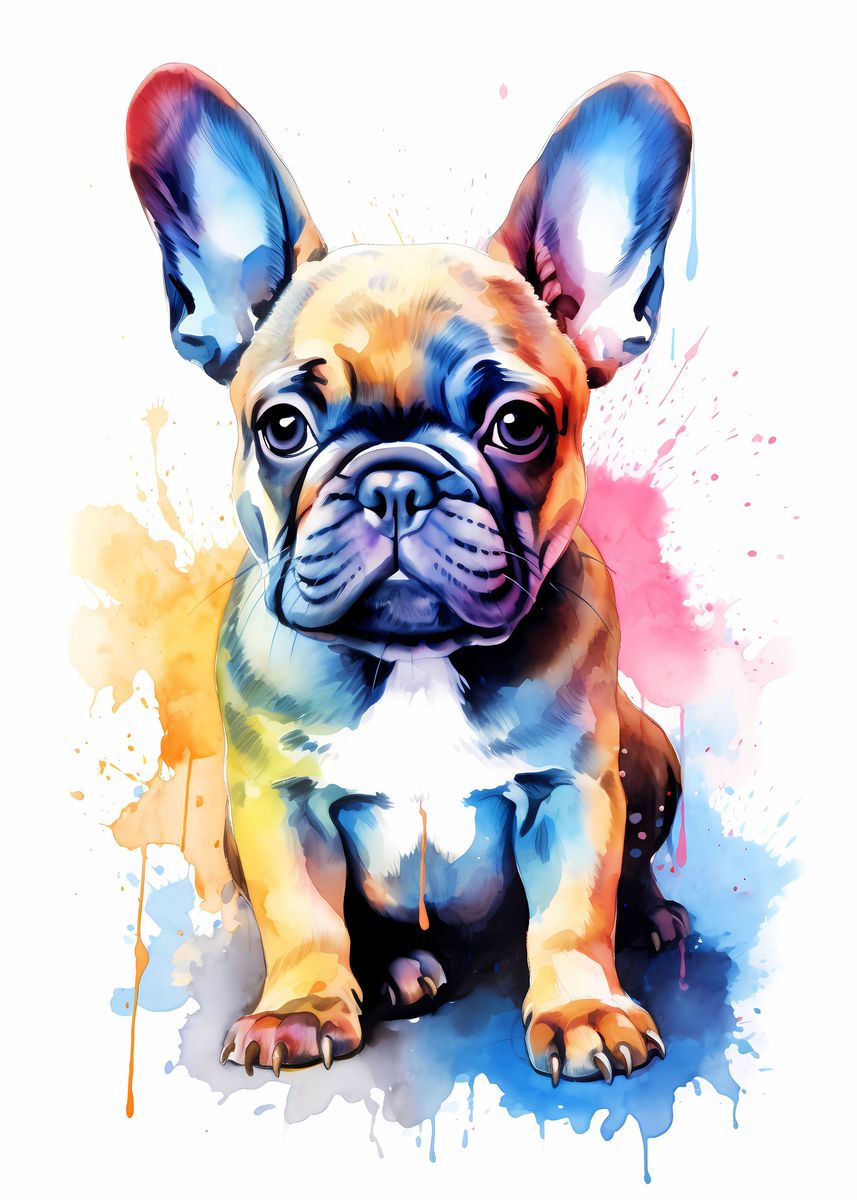 'Watercolor French Bulldog' Poster, picture, metal print, paint by ...