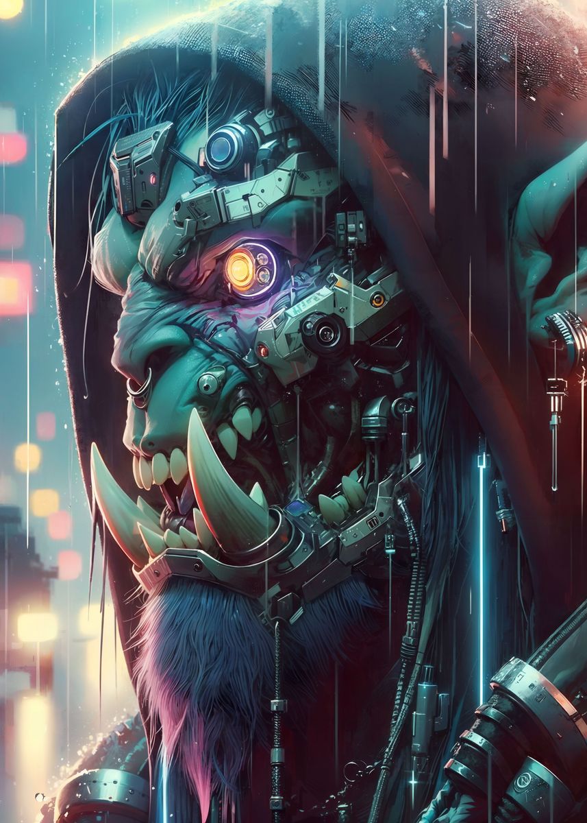 'Cyberpunk Orc' Poster, picture, metal print, paint by Lukasz Kobylka ...