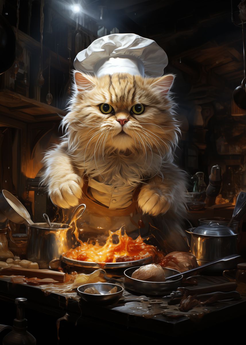 'cat chef kitchen' Poster, picture, metal print, paint by Nerdworld 1 ...