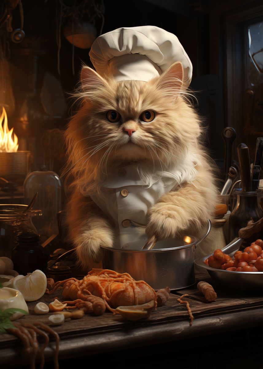 'cooking cat kitchen' Poster, picture, metal print, paint by Nerdworld ...