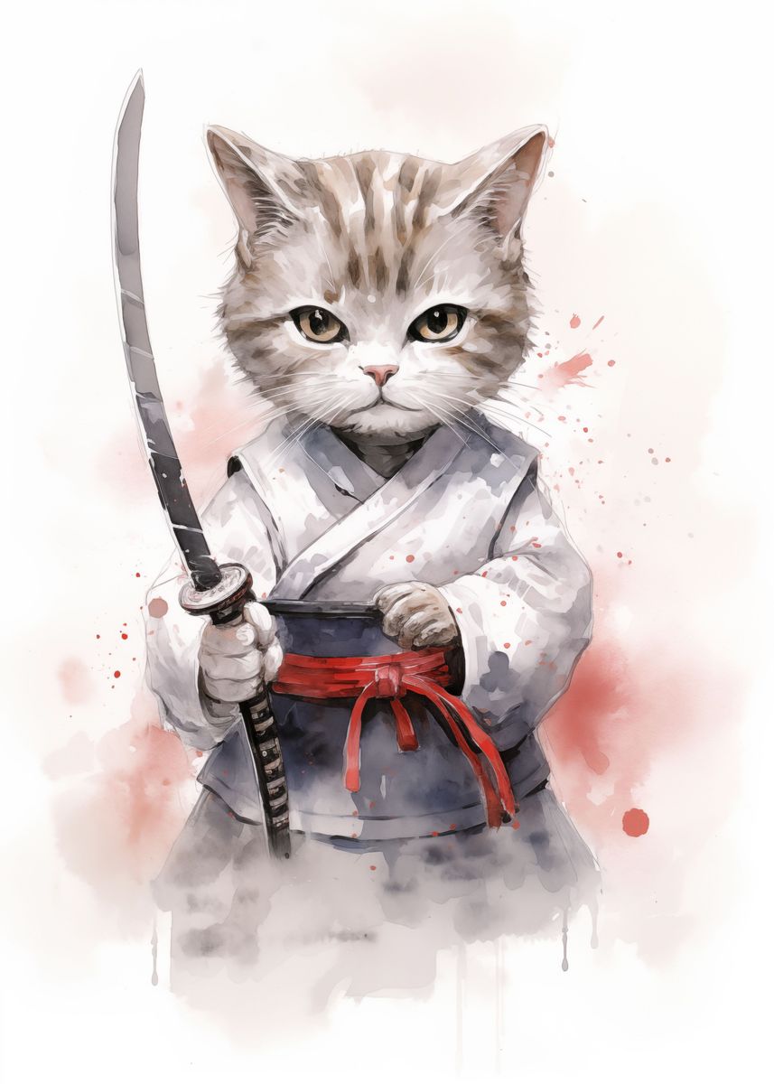 'White Samurai Cat' Poster, picture, metal print, paint by Fiorino ...