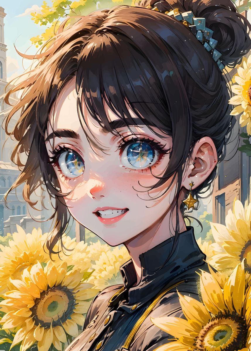 ' sunflower anime girl' Poster, picture, metal print, paint by Dream ...