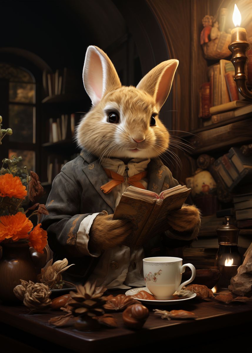 'Rabbit Drinking Tea' Poster, picture, metal print, paint by Nerdworld ...