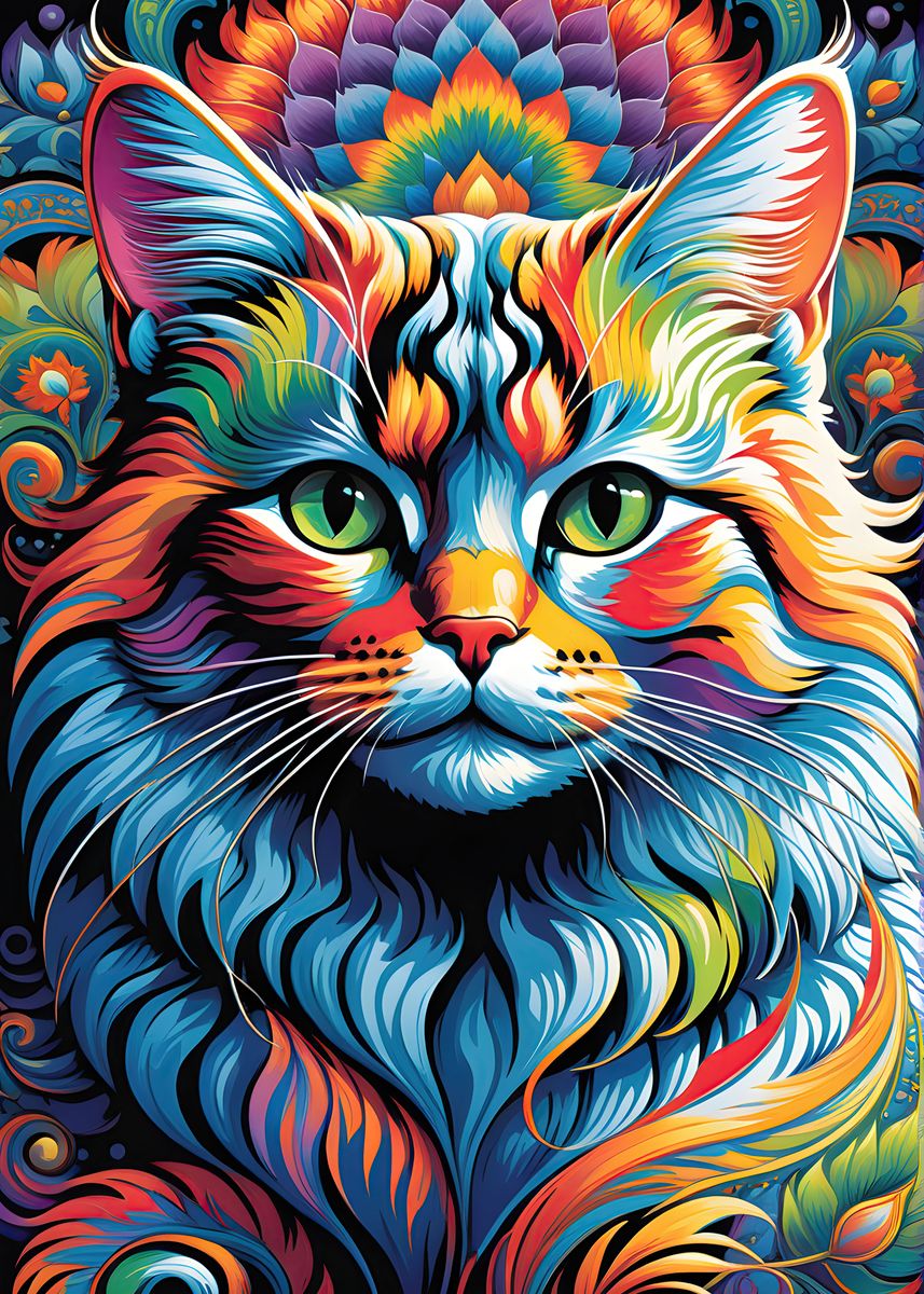 'Mystical Cat Mirage' Poster, picture, metal print, paint by ...