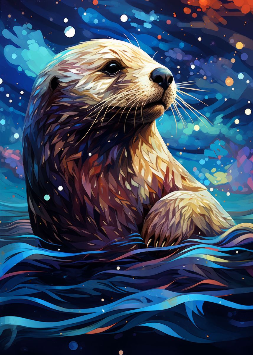 'Geometric Sea Otter' Poster, picture, metal print, paint by Frank ...
