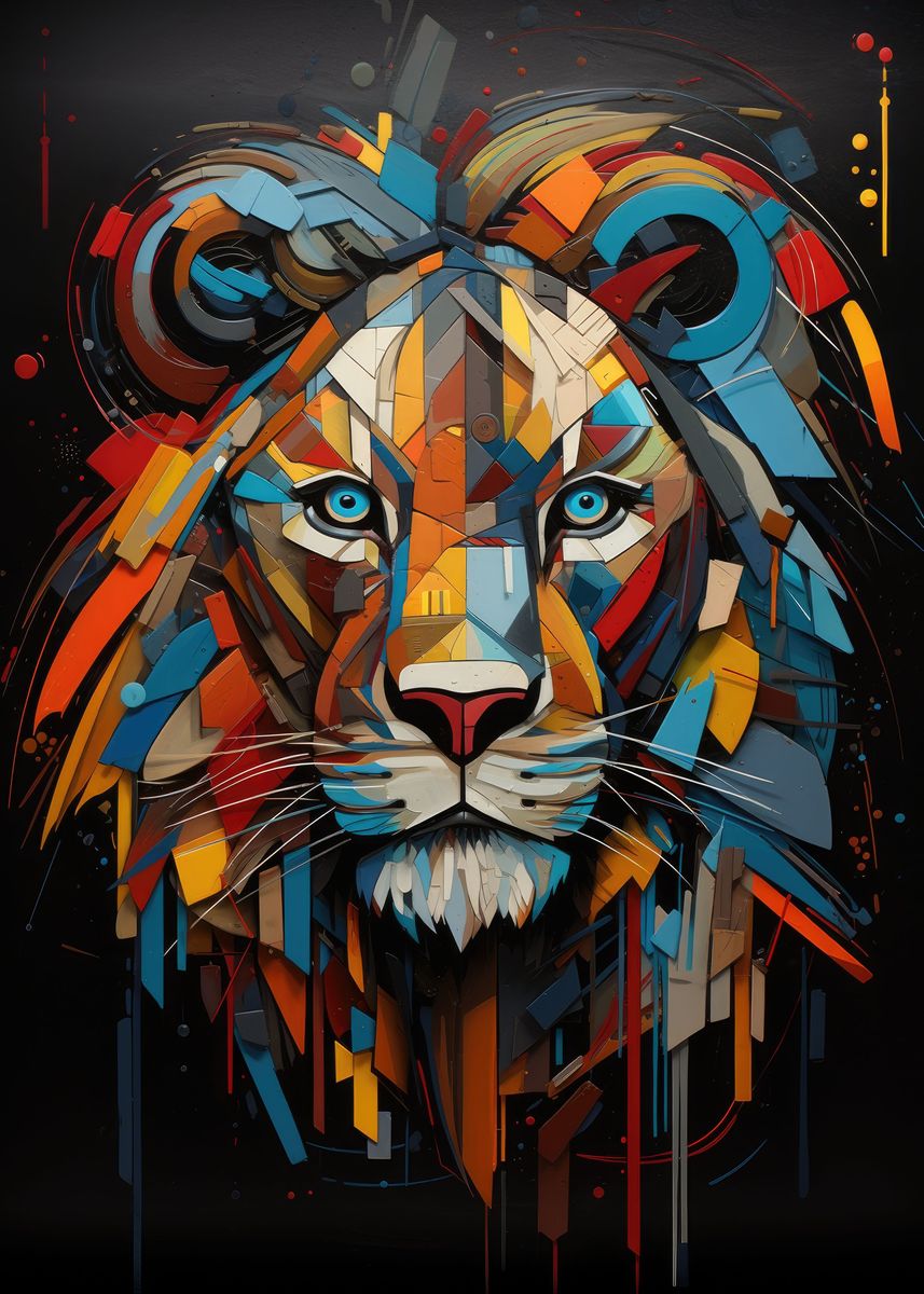 'Abstract Geometric Lion' Poster, picture, metal print, paint by Jensen ...