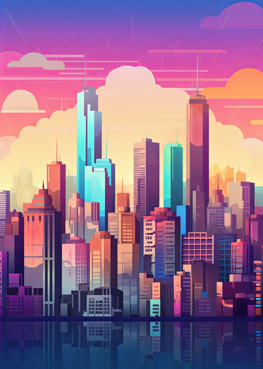 'City Skyline' Poster, picture, metal print, paint by NIZAM KHAN | Displate
