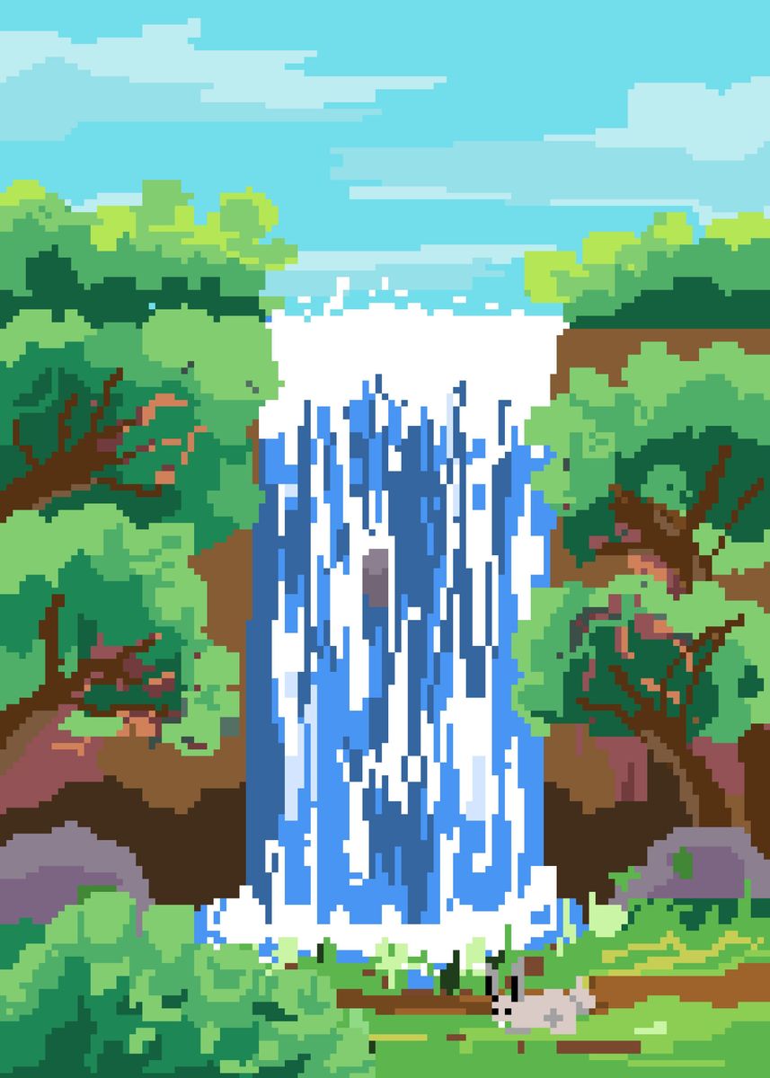 'Waterfall Pixel Art' Poster, picture, metal print, paint by Eki D ...