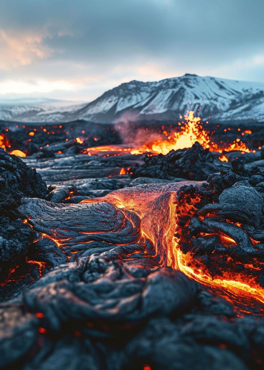 'Lava Mountain' Poster, picture, metal print, paint by Jan | Displate