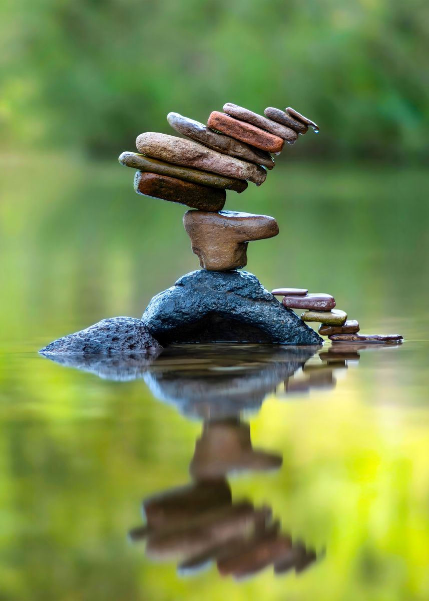 'Mirror stack of rocks' Poster, picture, metal print, paint by Danan ...