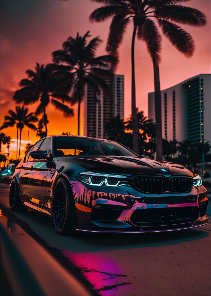 'BMW M5 Miami Sunset' Poster, picture, metal print, paint by Adam ...
