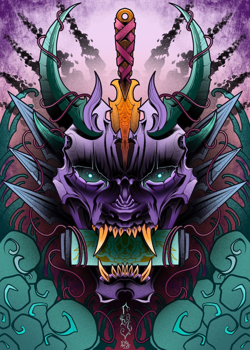 'Purple Oni ' Poster, picture, metal print, paint by Creydesign | Displate