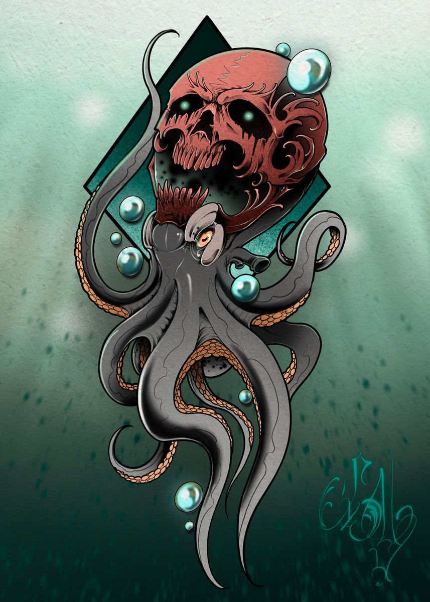 'Depth Octopus ' Poster, picture, metal print, paint by Creydesign ...