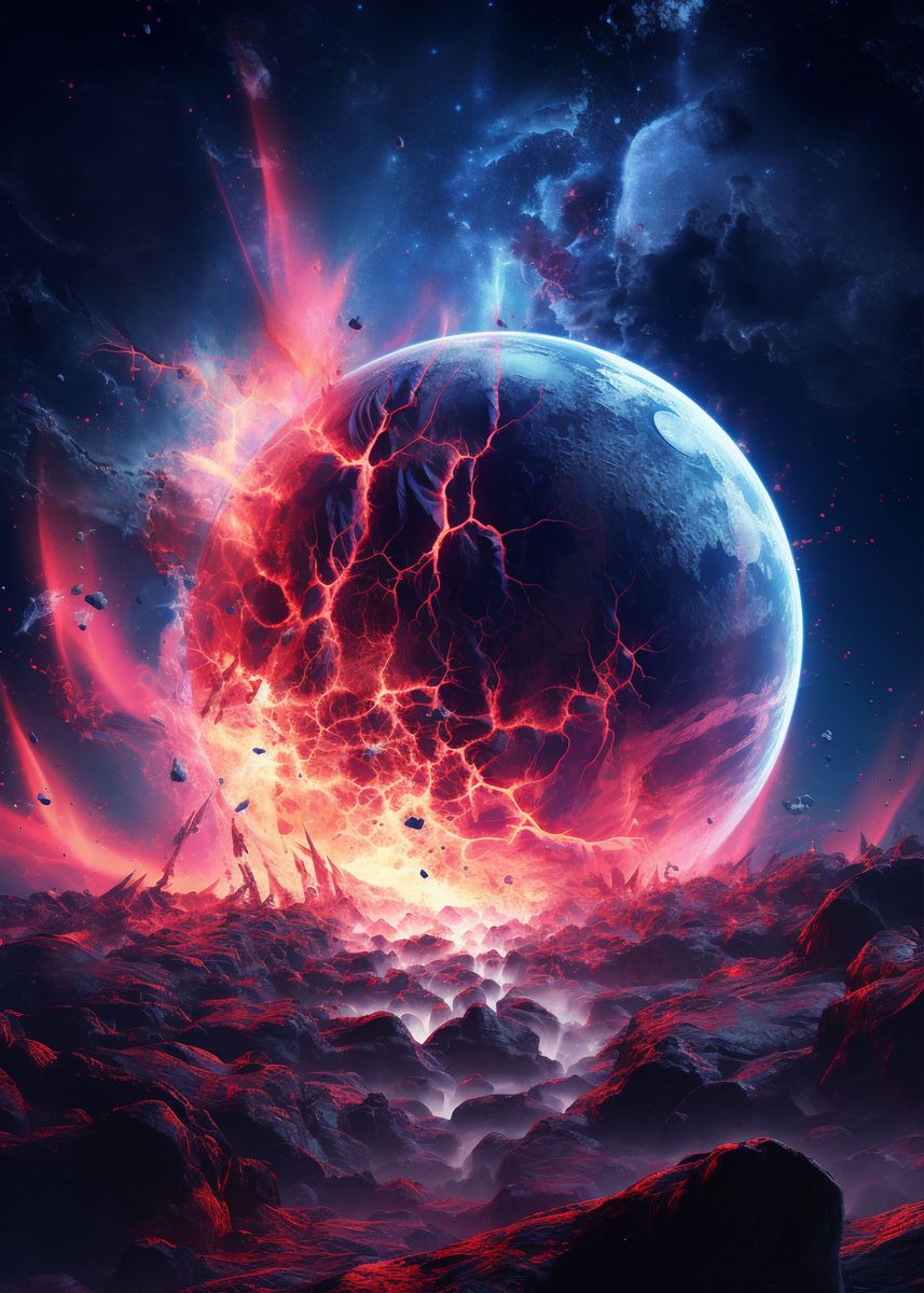 'Falling Moon' Poster, picture, metal print, paint by Cybronauts | Displate