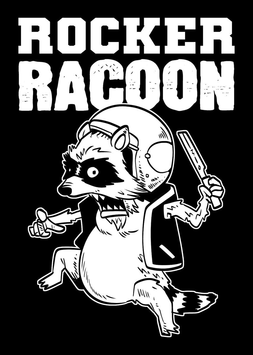 'Rocker Racoon Animal Lover' Poster, picture, metal print, paint by ...