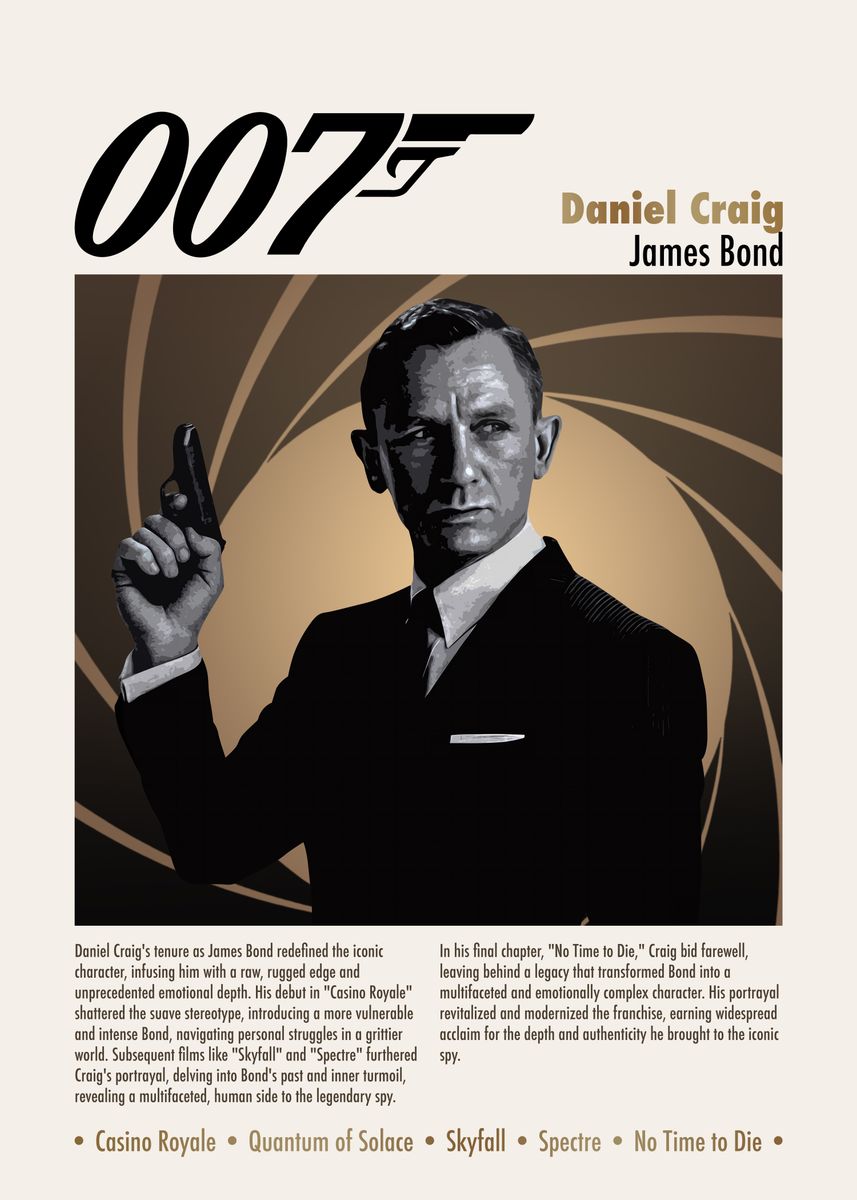 'Daniel Craig as James Bond' Poster, picture, metal print, paint by ...