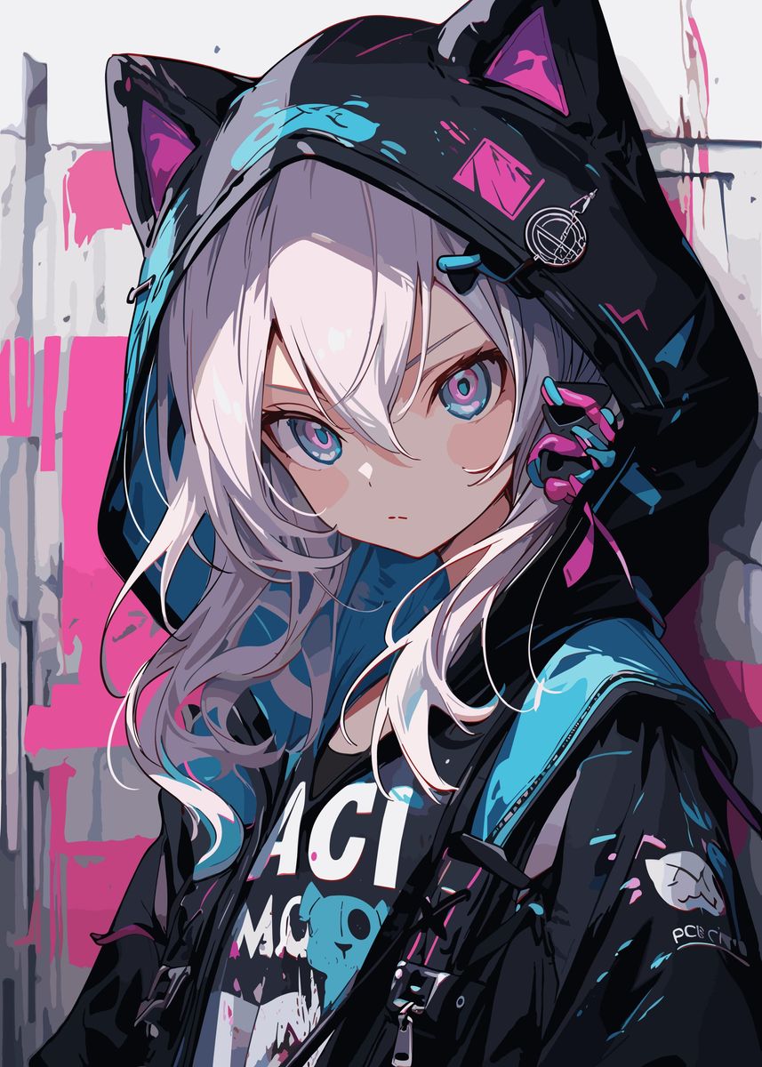 'Anime Kawaii Cat Girl' Poster, picture, metal print, paint by ...