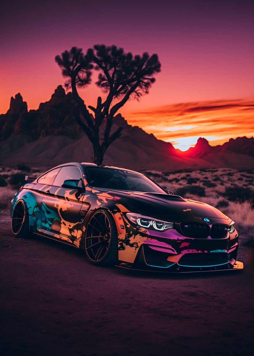 'BMW M4 Sunset Vibe' Poster, picture, metal print, paint by Adam | Displate