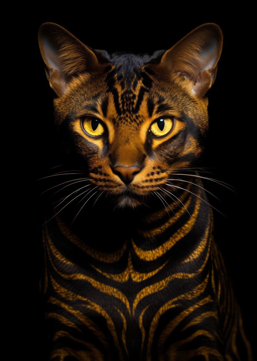 'Cat Gold Dark' Poster, picture, metal print, paint by Morgan Yon ...