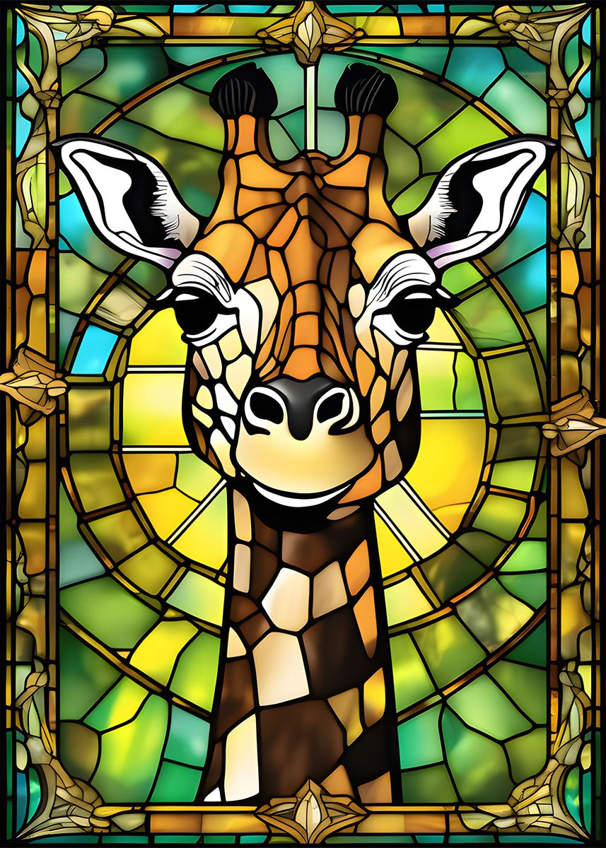 'Giraffe Stained Glass Art' Poster, picture, metal print, paint by Med ...