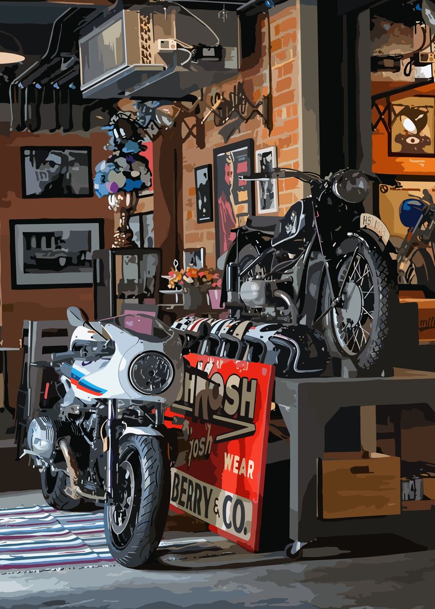 'MOTORCYCLE WORKSHOP' Poster, picture, metal print, paint by HSG ...