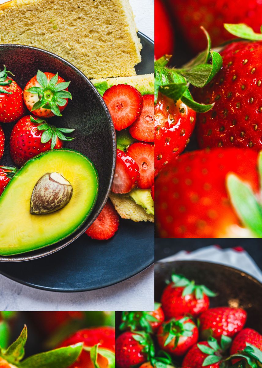 'Collage with strawberries ' Poster, picture, metal print, paint by ...