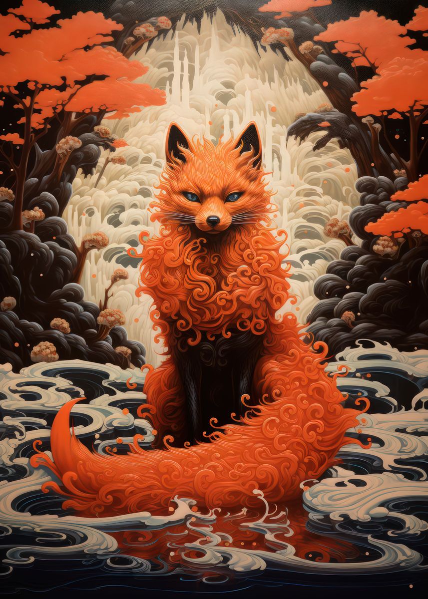 'Kitsune Japanese Fox ' Poster, picture, metal print, paint by Yabuki ...