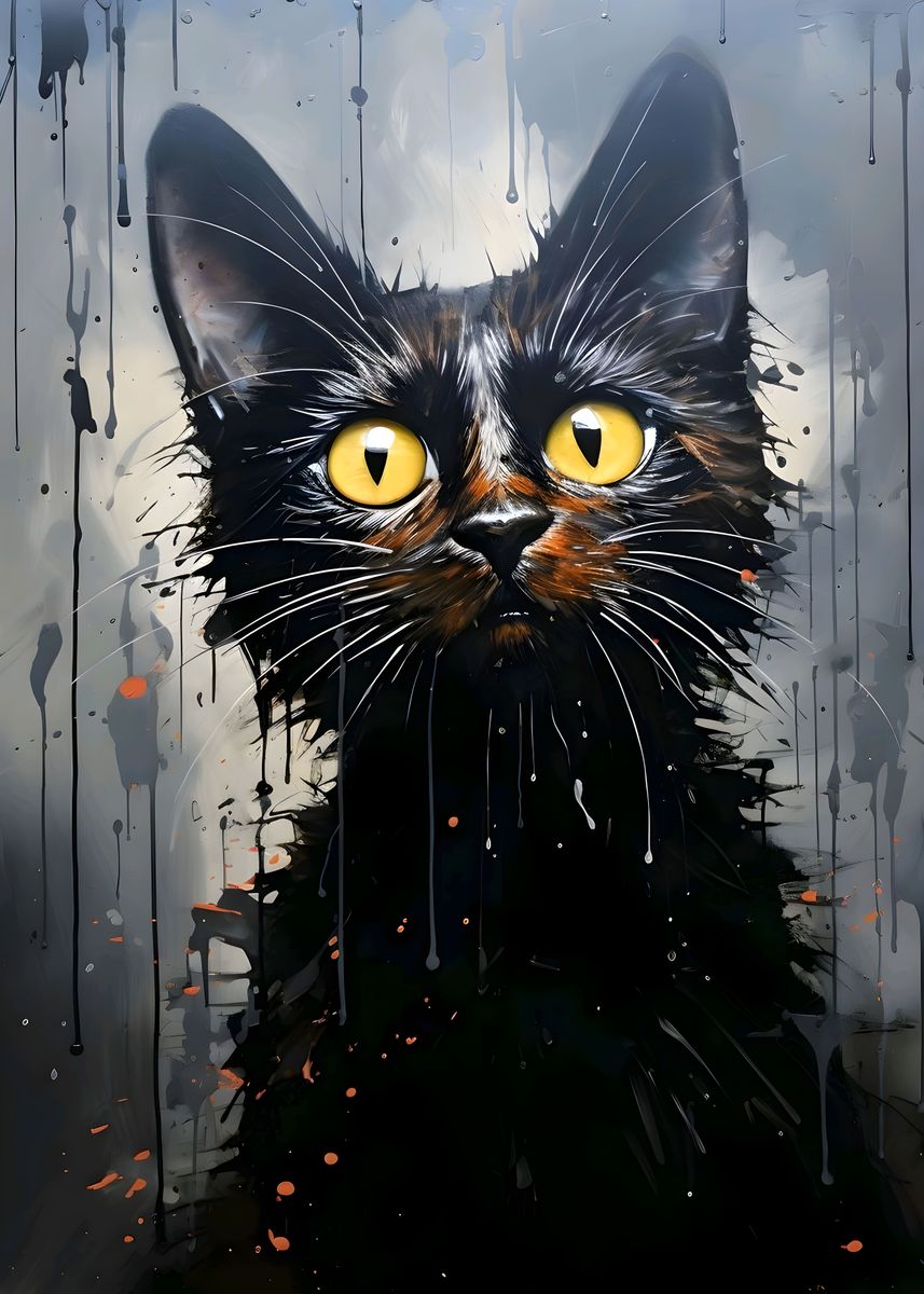 'scared black cat' Poster, picture, metal print, paint by pixar icia ...