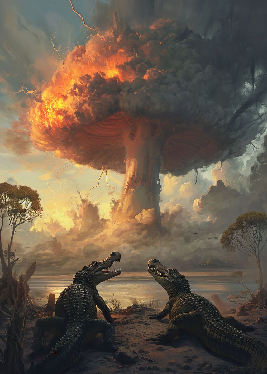 'Crocodiles in War' Poster, picture, metal print, paint by ...