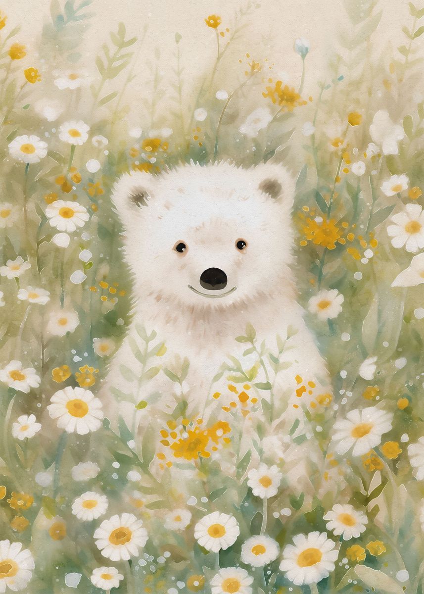 'Cute bear in flowers' Poster, picture, metal print, paint by Alexandra ...
