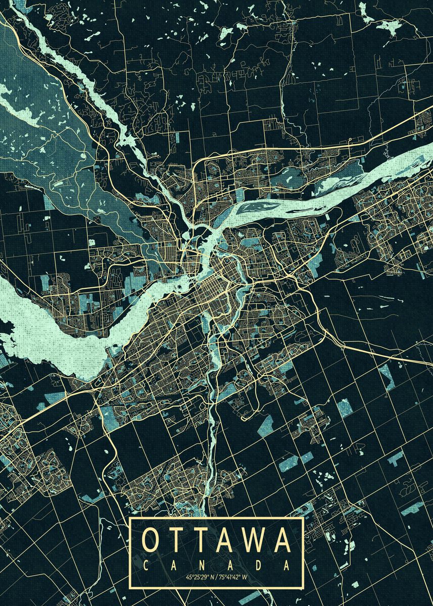 'Ottawa City Map Summer' Poster, picture, metal print, paint by deMAP ...