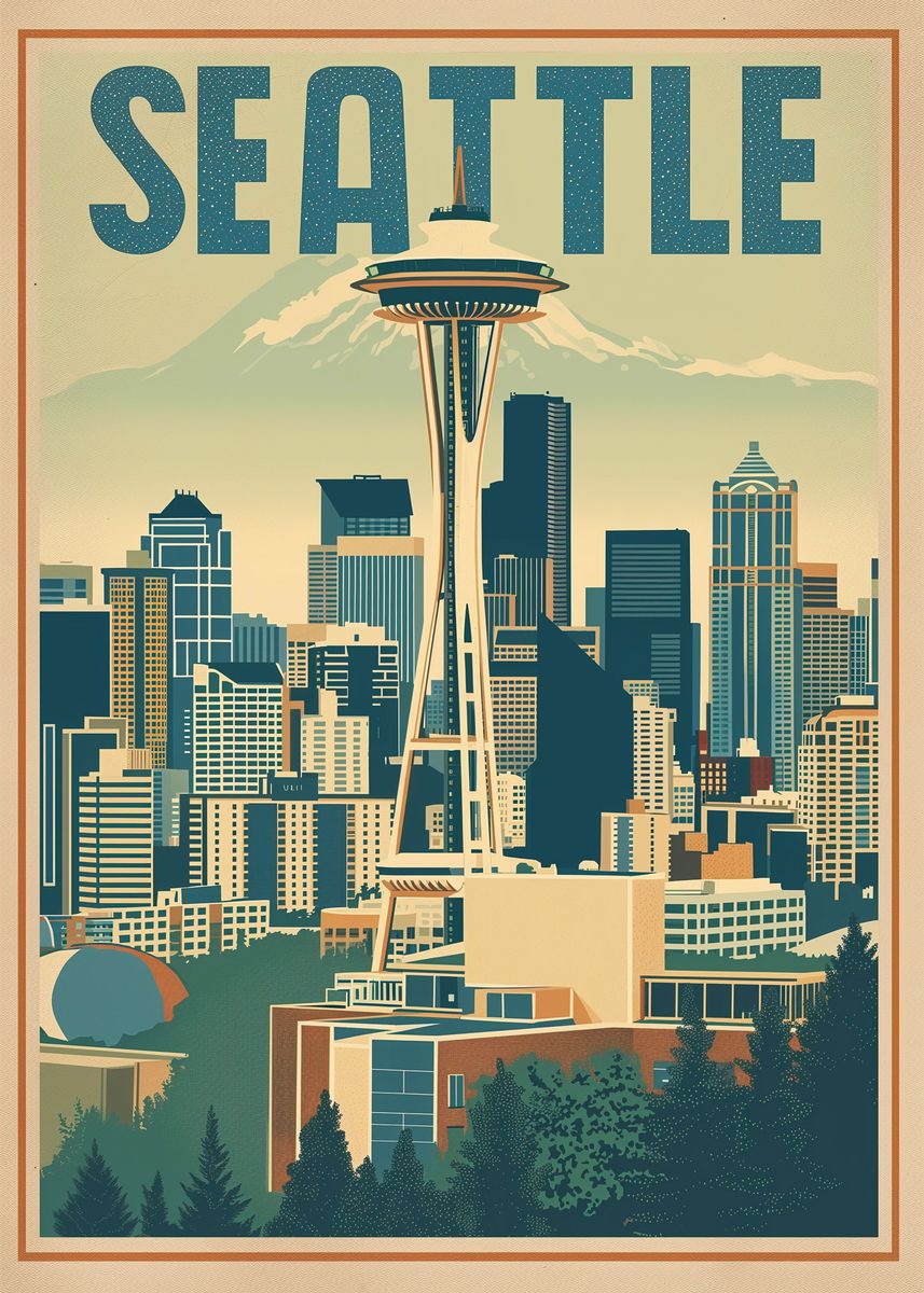 'Seattle Vintage City' Poster, picture, metal print, paint by Stefan ...