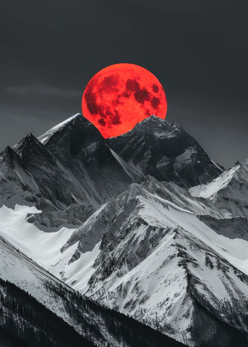 'Red Moonlight' Poster, picture, metal print, paint by Jan | Displate