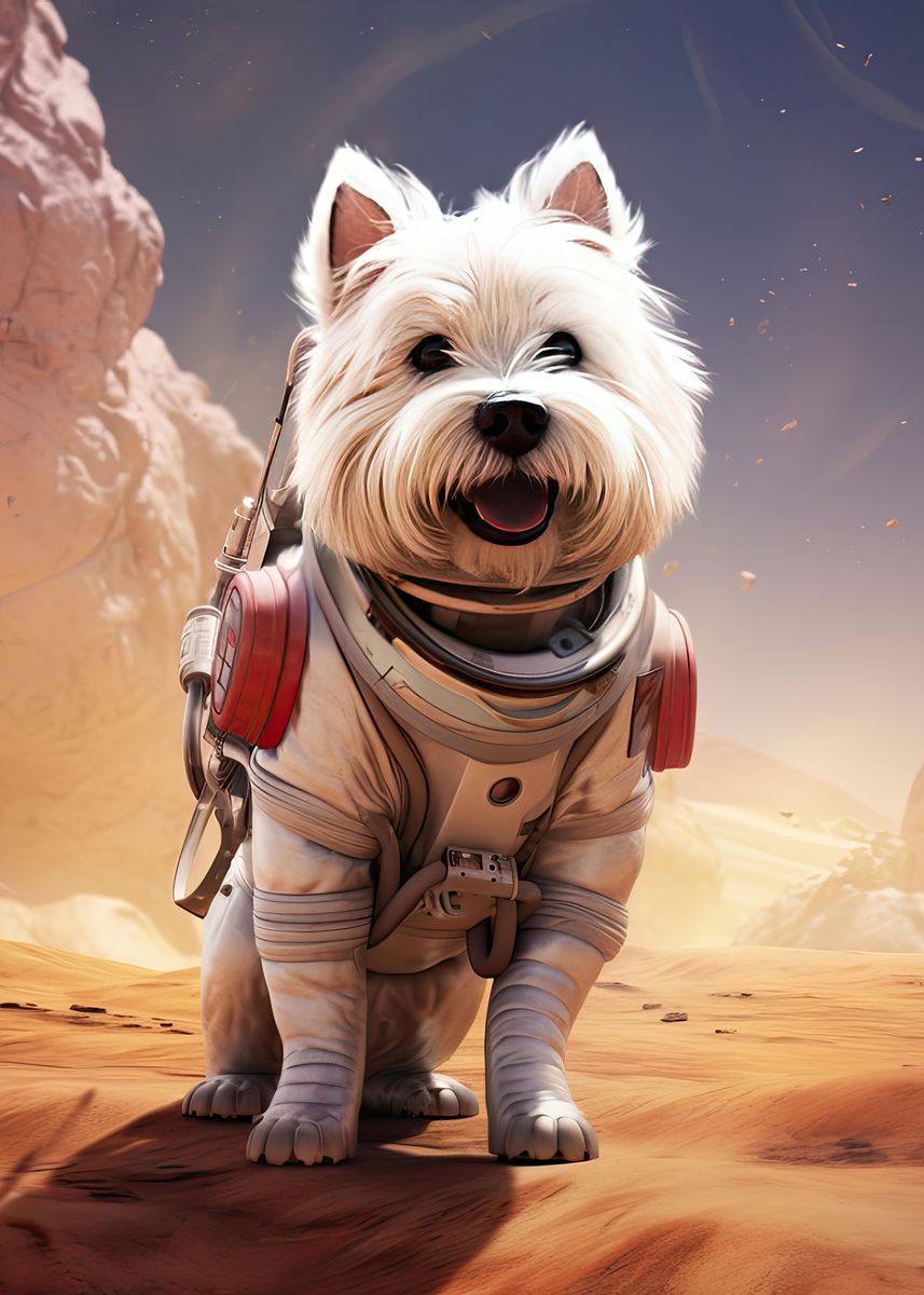 'Westie Mars' Poster, picture, metal print, paint by PetPrints | Displate