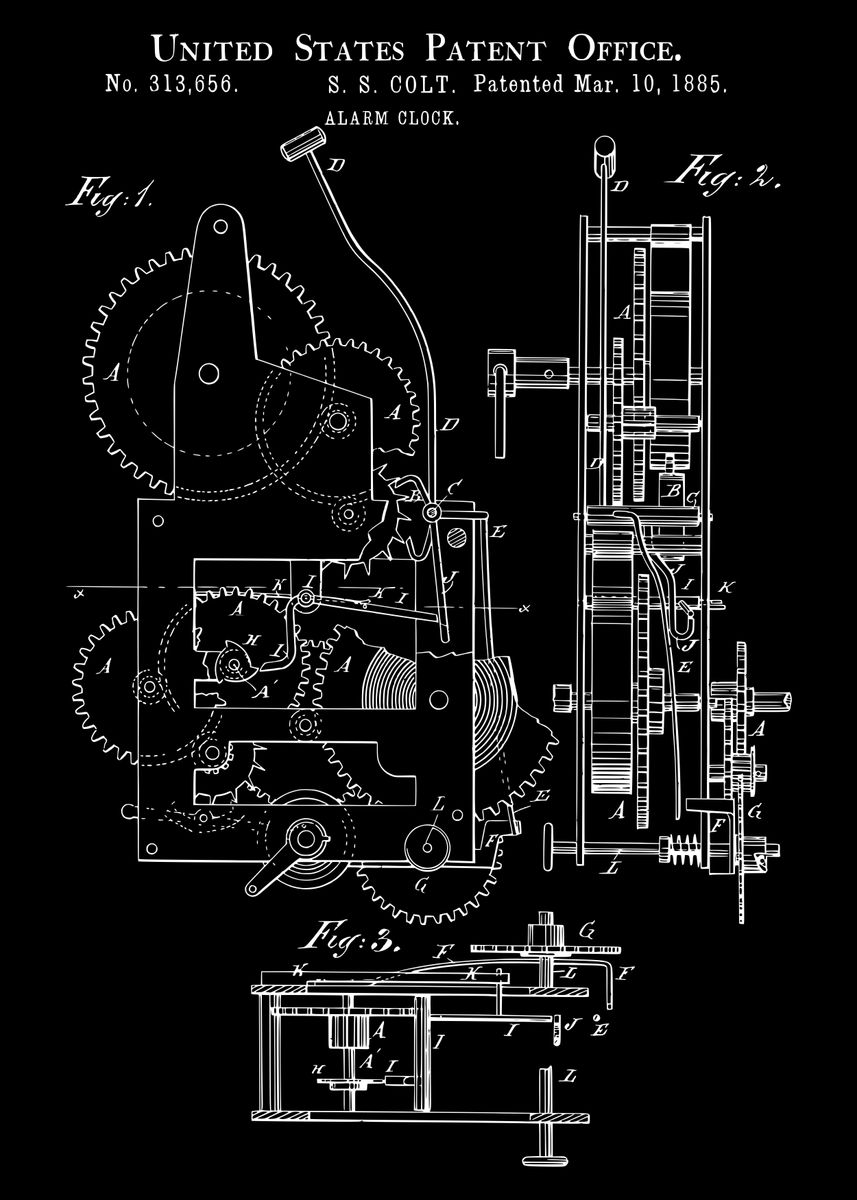 'Alarm clock patent' Poster, picture, metal print, paint by Sam Kal ...